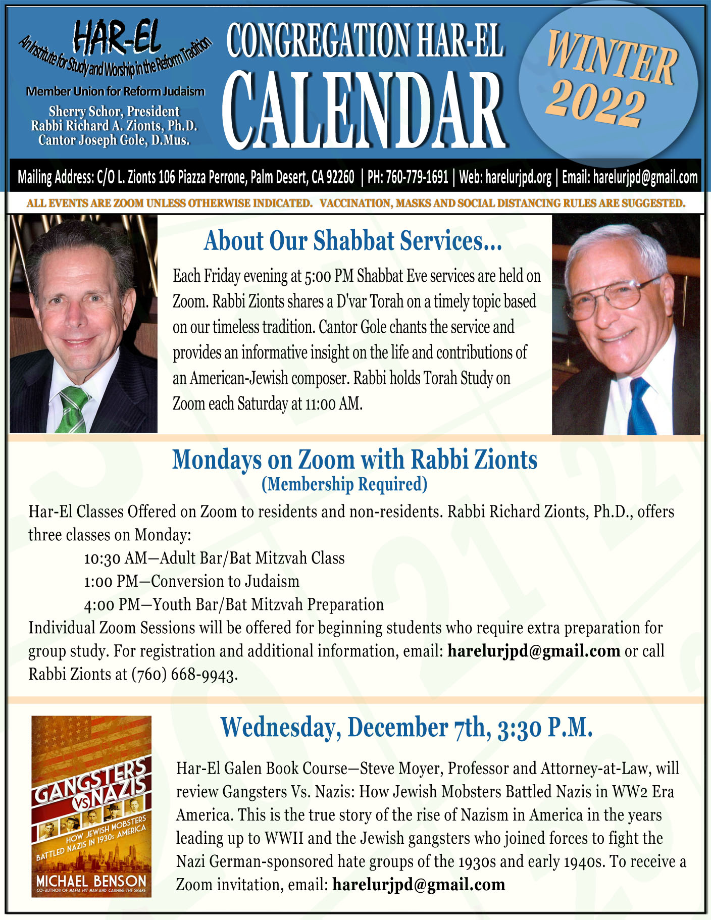 Monthly Calendar - HAR-EL, MEMBER UNION FOR REFORM JUDAISM, THE MODERN ...