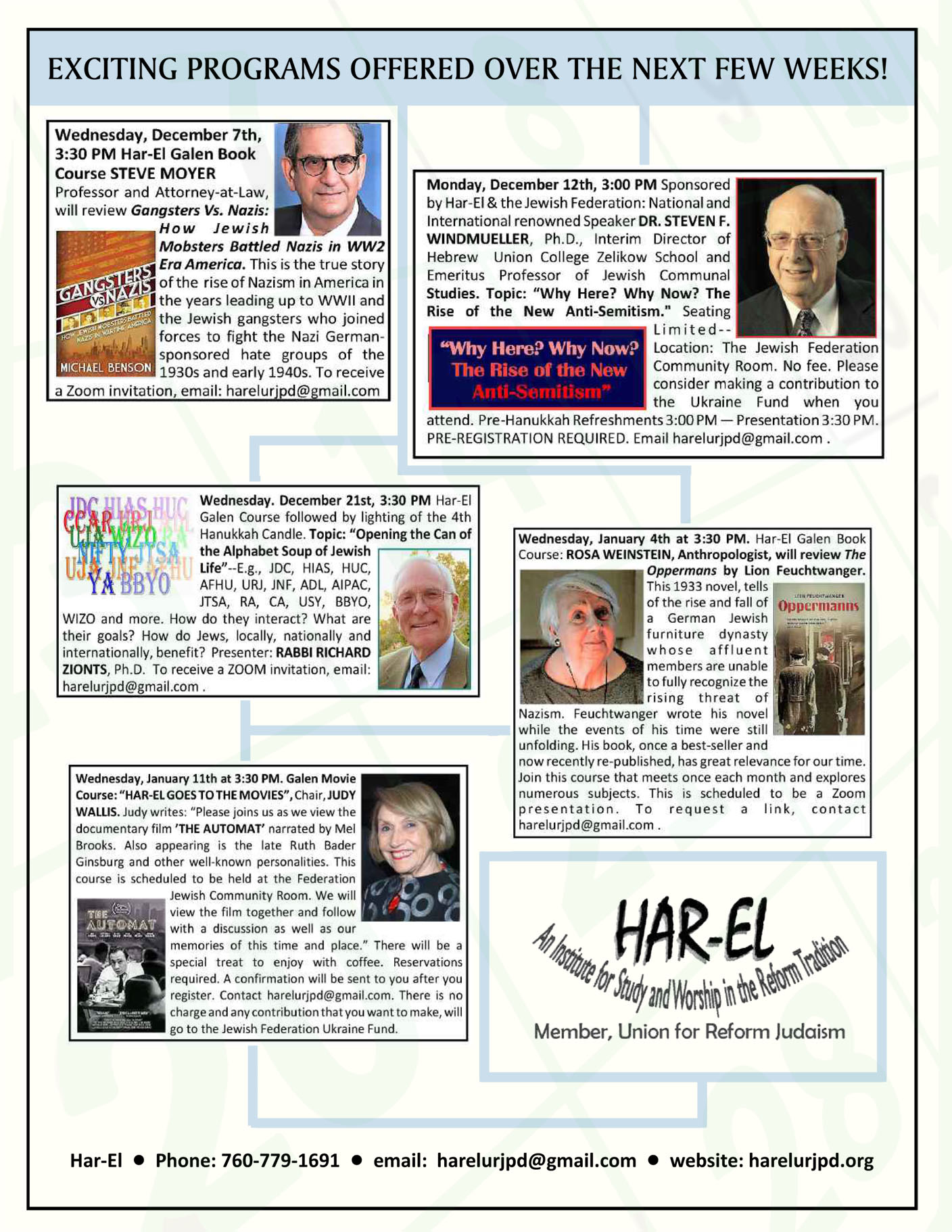 Monthly Calendar - HAR-EL, MEMBER UNION FOR REFORM JUDAISM, THE MODERN ...